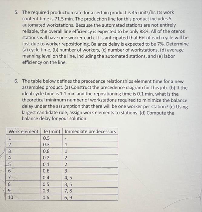 5. The required production rate for a certain product | Chegg.com