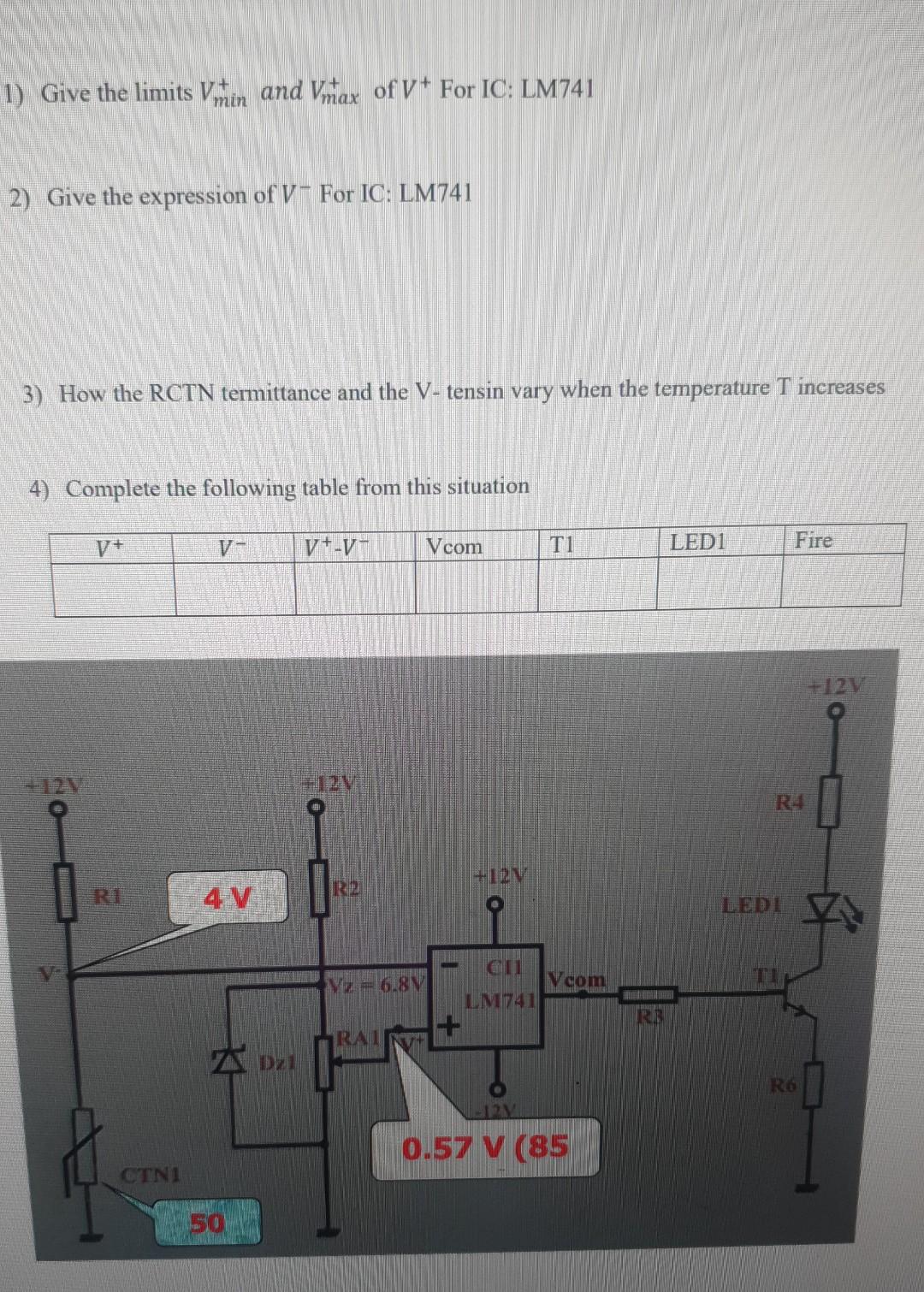 Solved 1) Give the limits Vmin and Vmax of V+ For IC: LM741 | Chegg.com