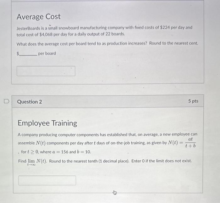 Solved Average Cost JesterBoards is a small snowboard | Chegg.com