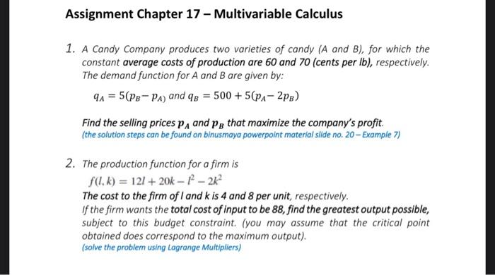 Solved Assignment Chapter 17 - Multivariable Calculus 1. A | Chegg.com