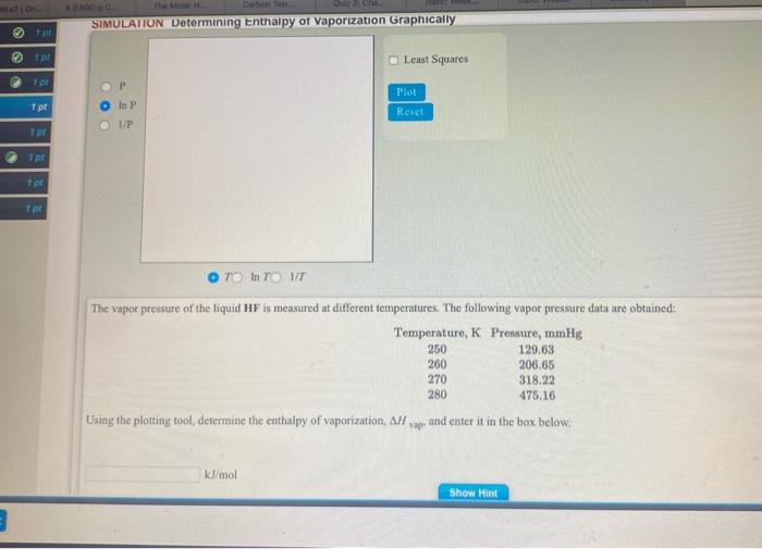 Solved SIMULATION Determining Enthalpy of Vaporization | Chegg.com