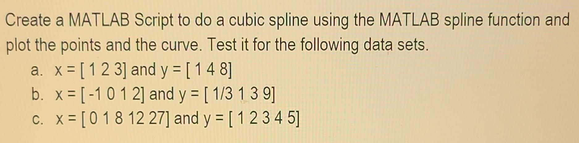 Solved Create A Matlab Script To Do A Cubic Spline Using The 6960