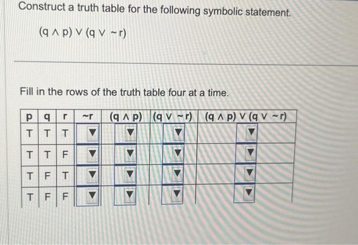 Solved Construct a truth table for the following symbolic | Chegg.com