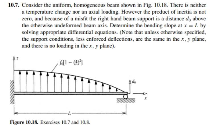 Solved 10.7. ﻿Consider the uniform, homogeneous beam shown | Chegg.com