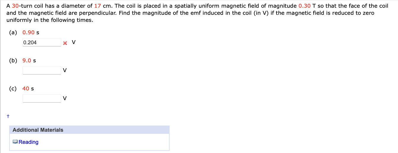 Solved A 30-turn coil has a diameter of 17cm. ﻿The coil is | Chegg.com