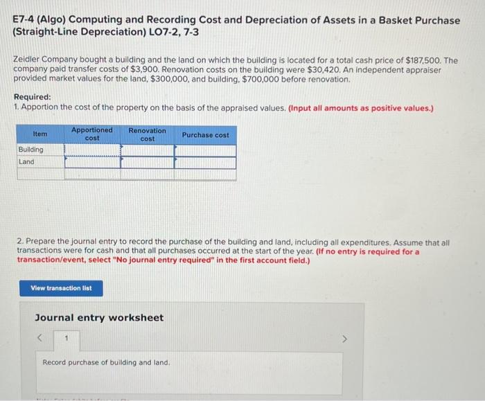 Solved E7-4 (Algo) Computing and Recording Cost and | Chegg.com