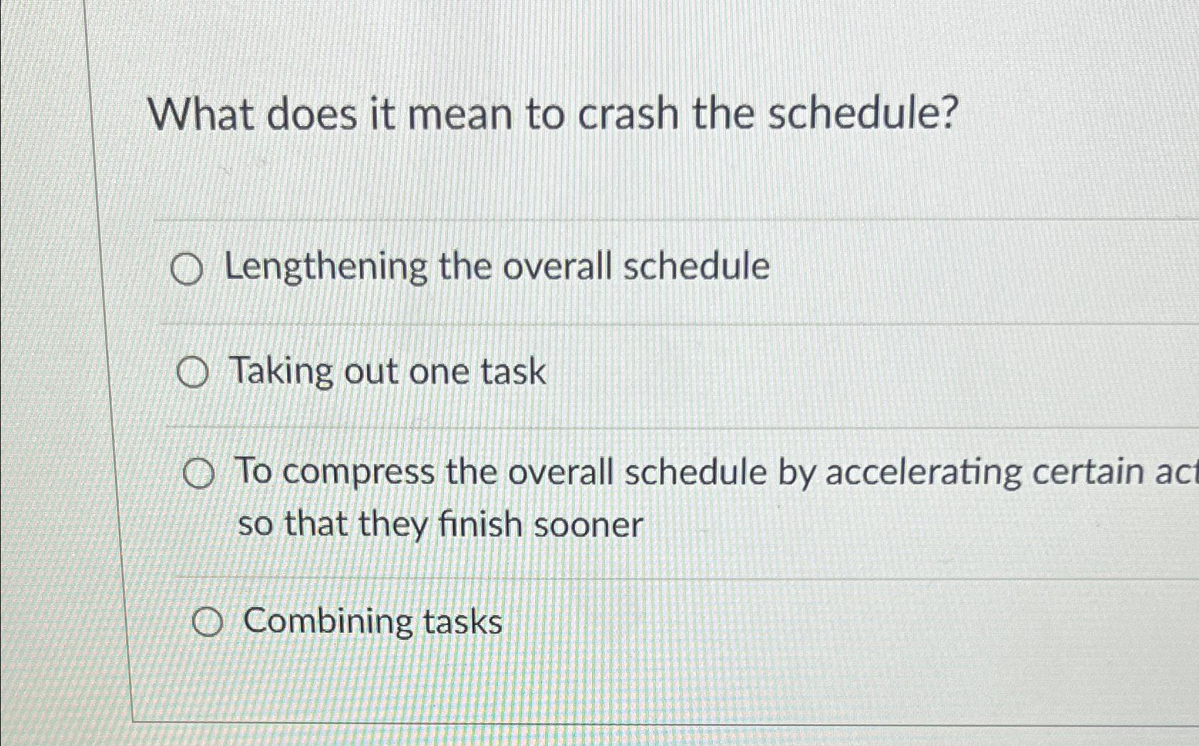 Solved What does it mean to crash the schedule?Lengthening | Chegg.com