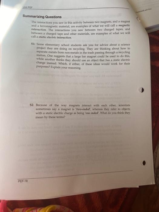 Solved Unit PEF Summarizing Questions The interactions you | Chegg.com