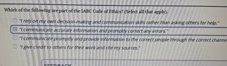 Solved Which of the following are part of the IABC Code of | Chegg.com