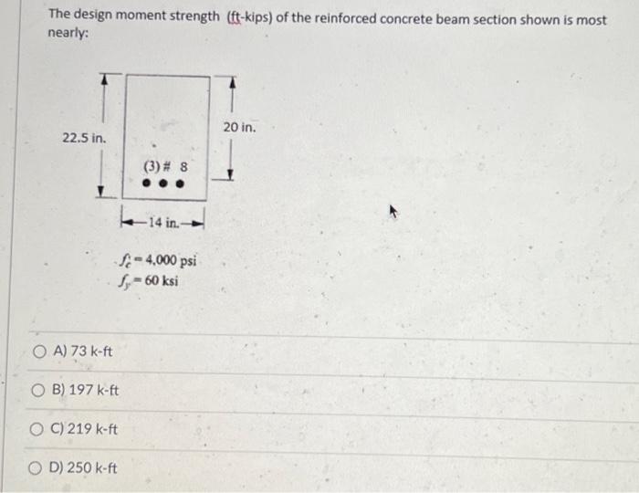 Solved The design moment strength (ft-kips) of the | Chegg.com