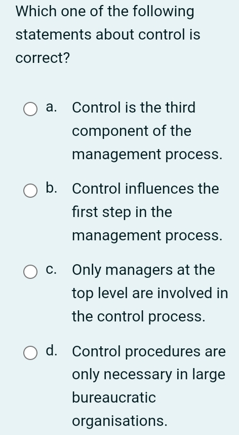 Solved Which one of the following statements about control | Chegg.com