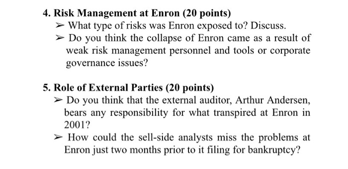 Solved 4. Risk Management at Enron (20 points) > What type | Chegg.com