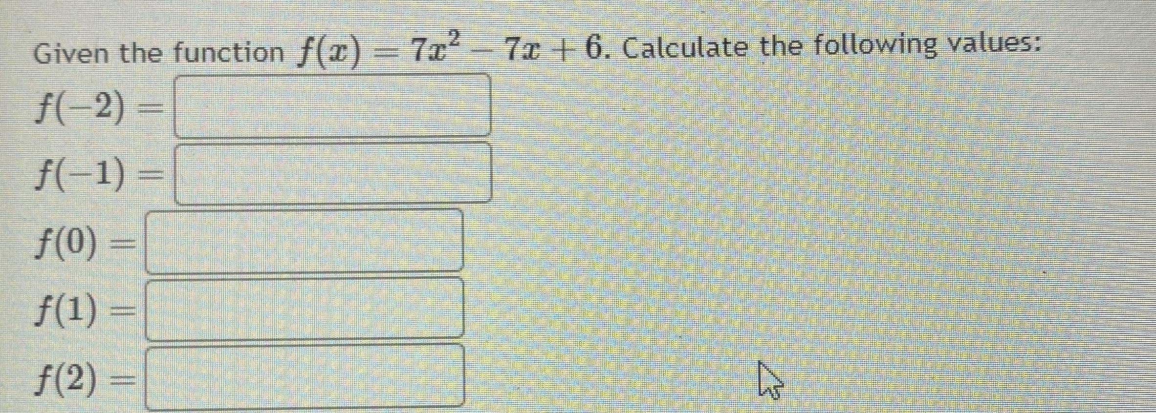 Solved Given the function f(x)=7x2-7x+6. Calculate the | Chegg.com Solved Given the function f(x)=7x2-7x+6. Calculate the | Chegg.com