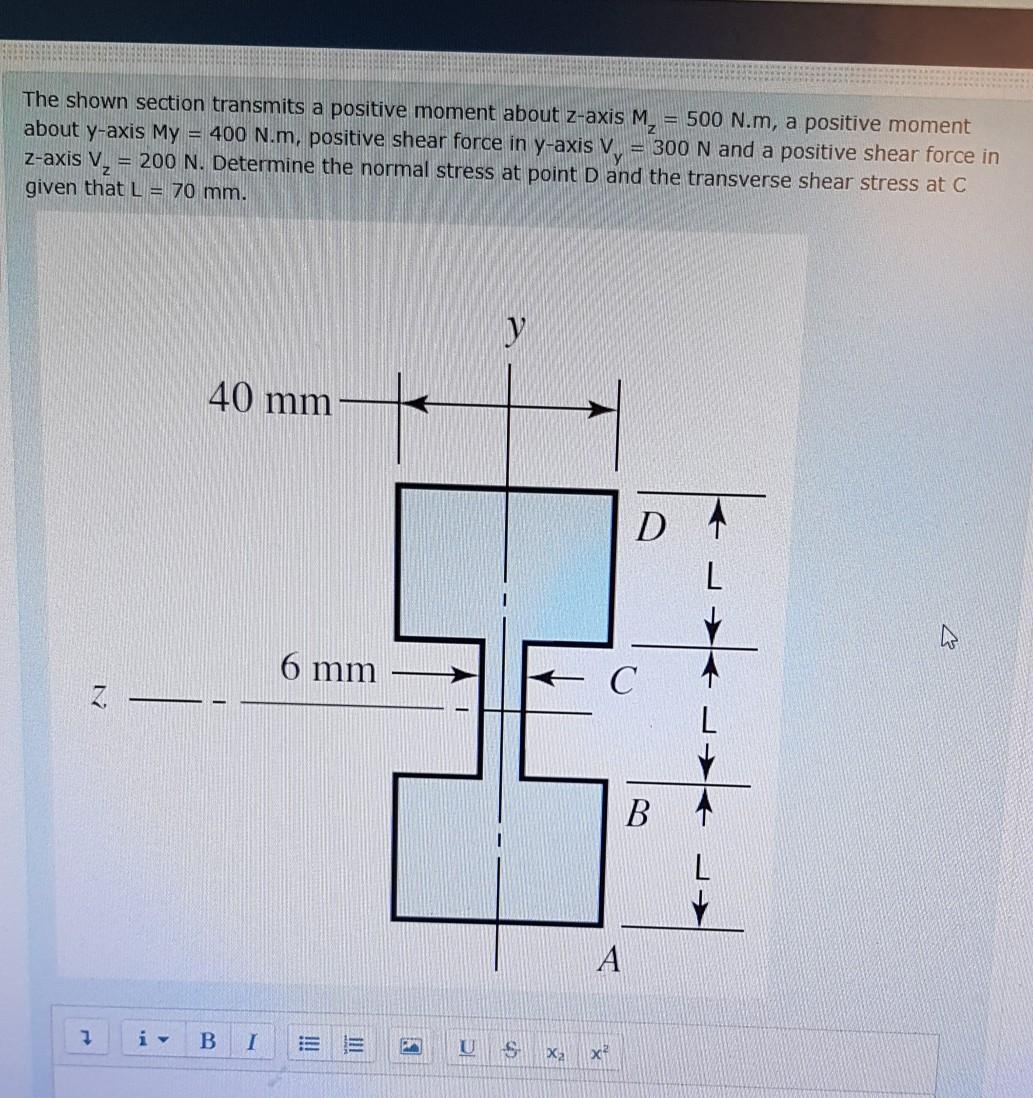 Solved The shown section transmits a positive moment about | Chegg.com