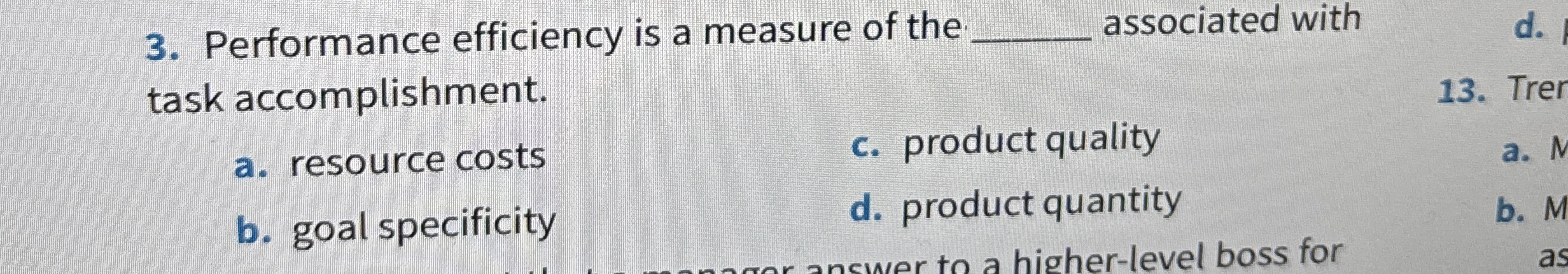 Solved Performance efficiency is a measure of theassociated | Chegg.com