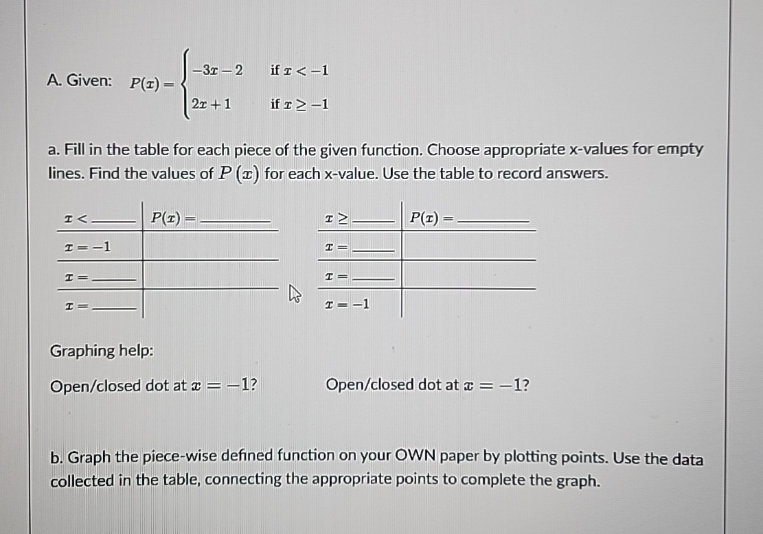 Solved A. ﻿Given: P(x)={-3x-2 if x