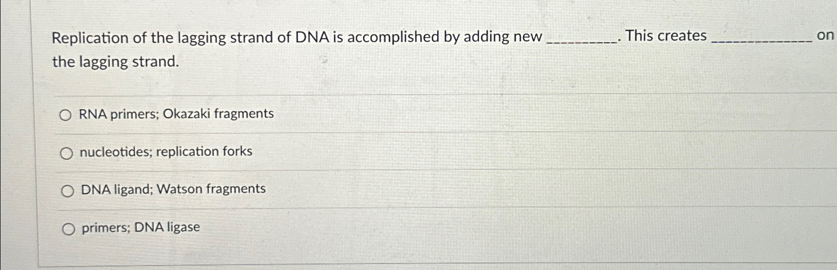 Solved Replication of the lagging strand of DNA is | Chegg.com