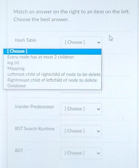 Match an answer on the right to an item on the left. | Chegg.com