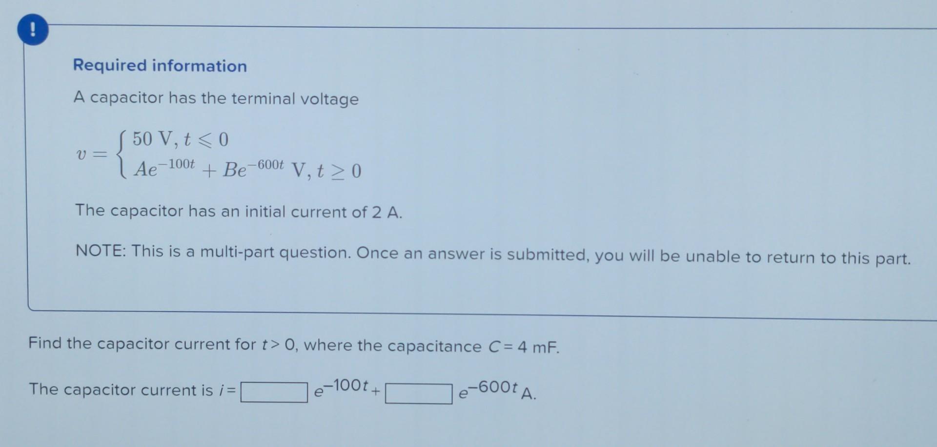 Solved Required information A capacitor has the terminal | Chegg.com