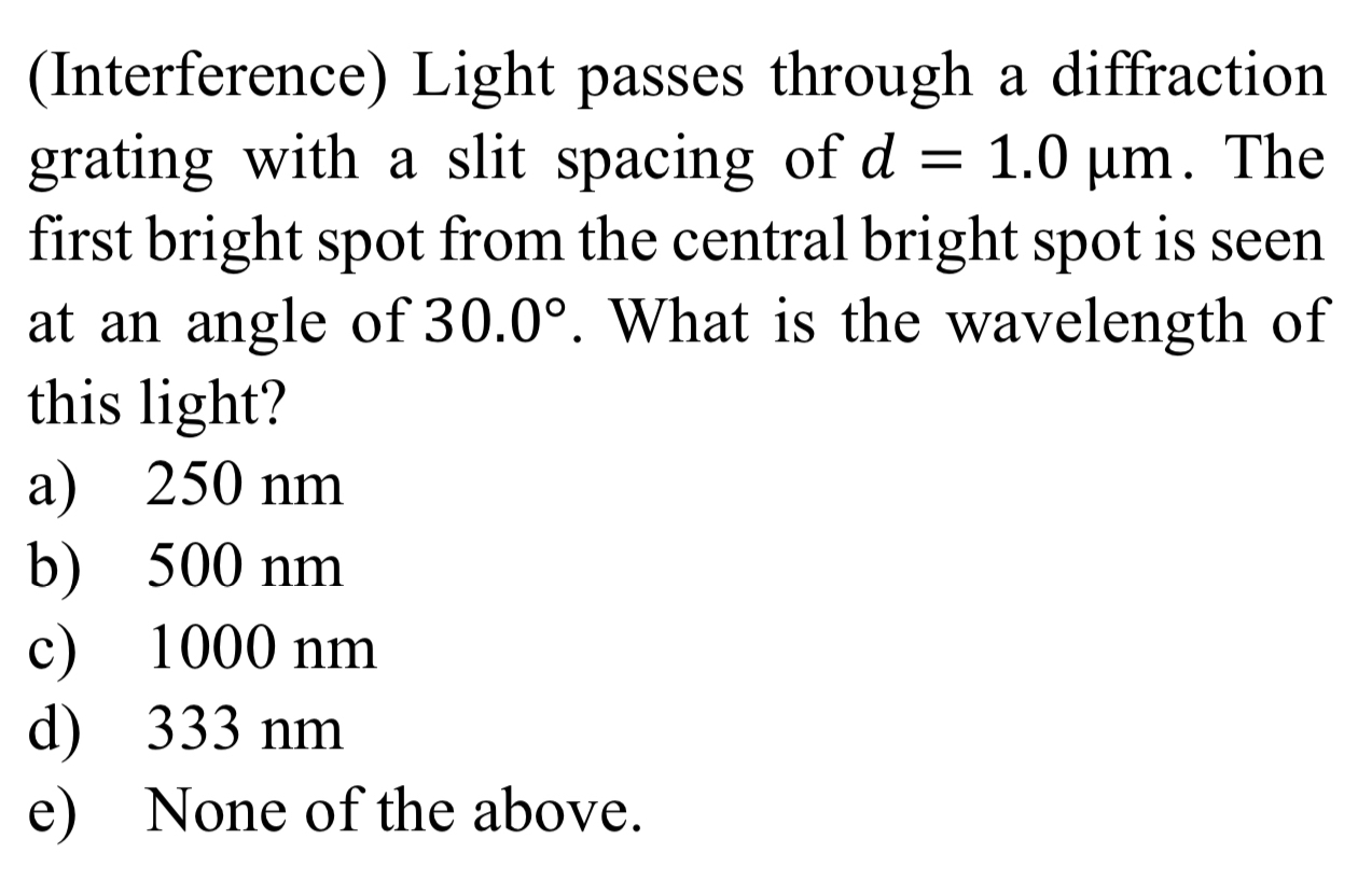 Solved (Interference) ﻿Light passes through a diffraction | Chegg.com