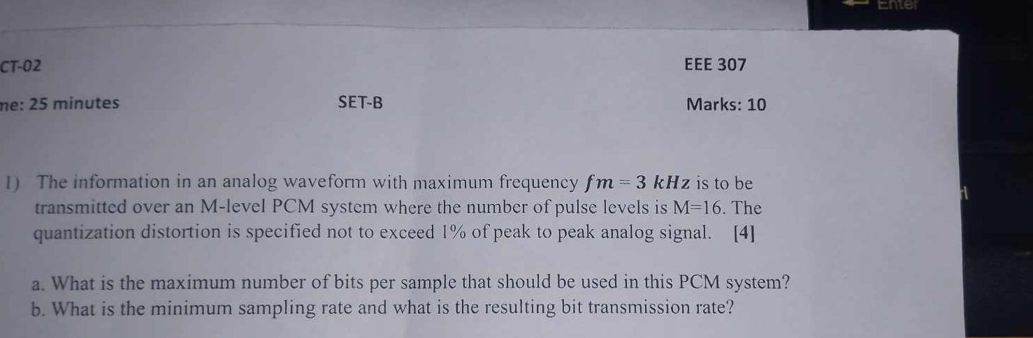 Solved The information in an analog waveform with maximum | Chegg.com