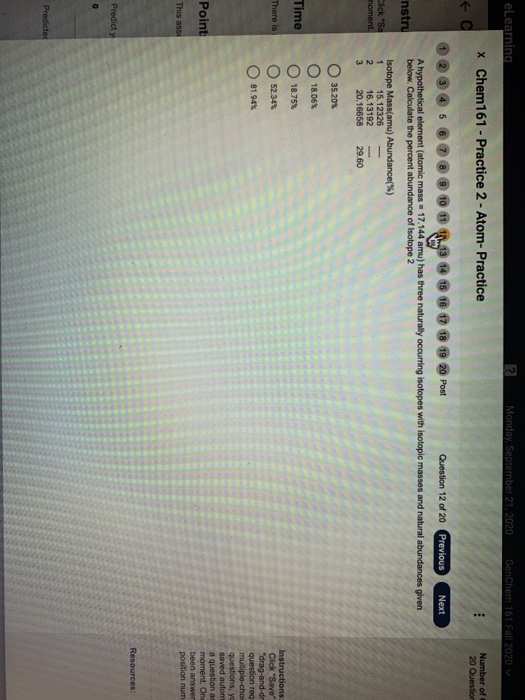 Solved eLearning Monday, September 21, 2020 GenChem 161 Fall | Chegg.com