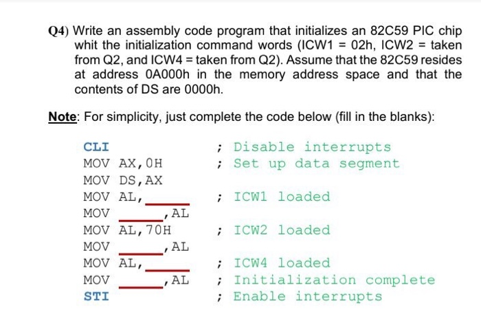 Q4 Write An Assembly Code Program That Initializes 4196