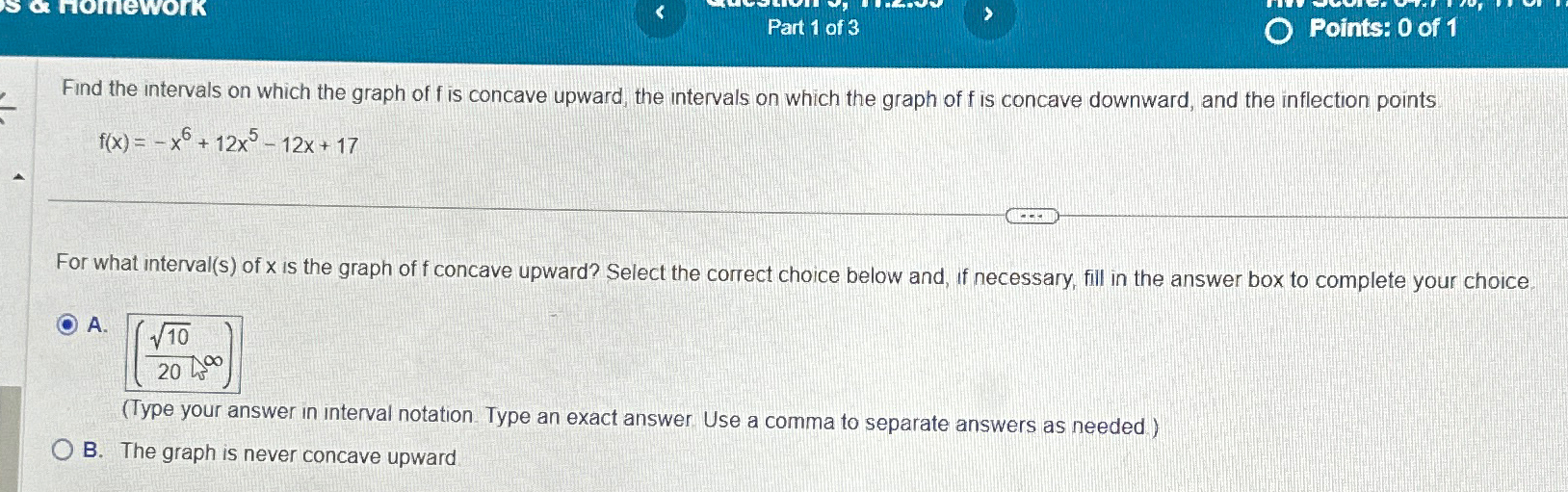 Solved Part 1 ﻿of 3Points: 0 ﻿of 1Find the intervals on | Chegg.com