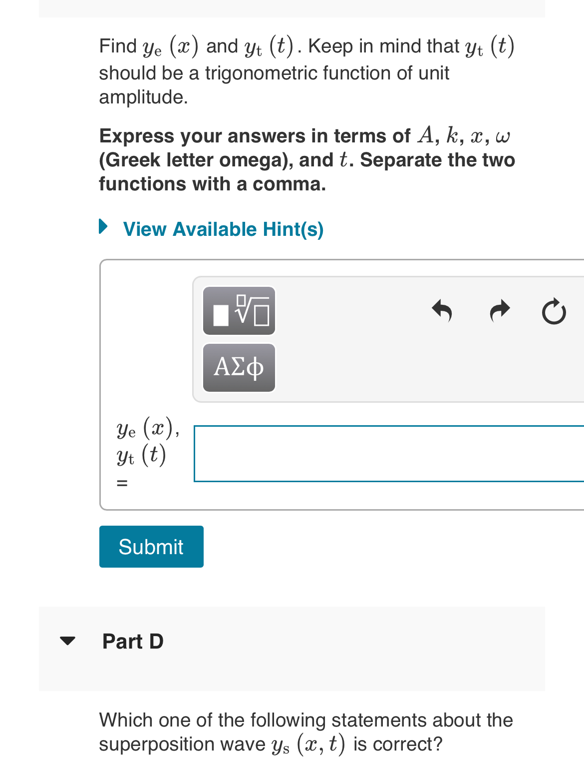 Find ye(x) ﻿and yt(t). ﻿Keep in mind that yt(t) | Chegg.com