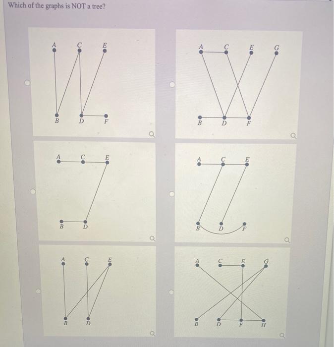 Solved Which of the graphs is NOT a tree? с Е с E Go W V B | Chegg.com