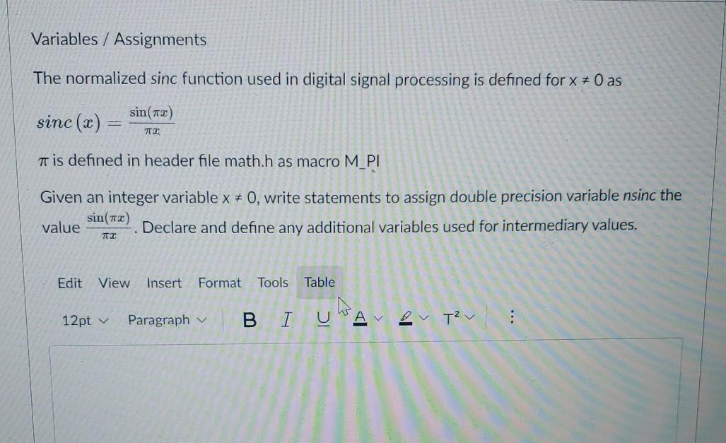 Solved Variables / Assignments The normalized sinc function | Chegg.com