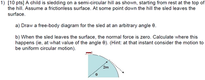 Solved A child is sledding on a semi-circular hill as shown, | Chegg.com