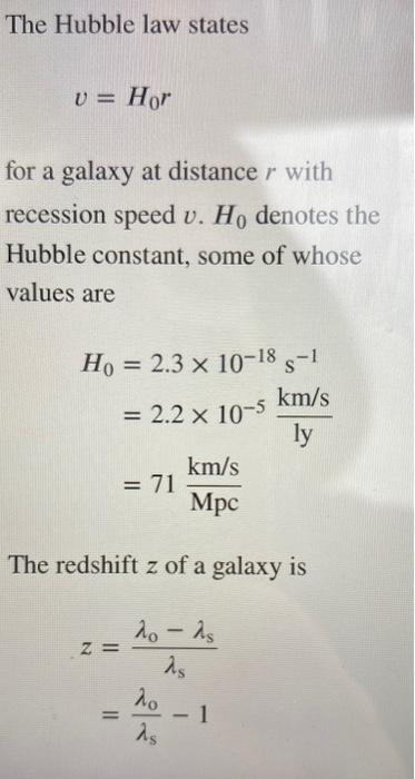 What are the speed of recession, in kilometers per | Chegg.com