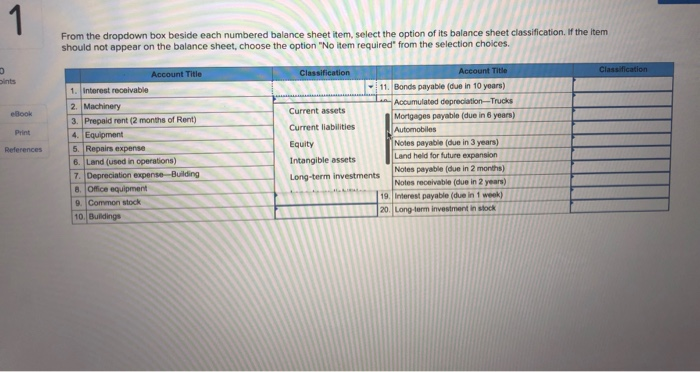 Solved 1 From the dropdown box beside each numbered balance | Chegg.com