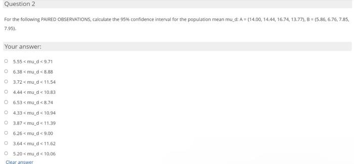 Solved For the following PAIRED OBSERVATIONS, calculate the | Chegg.com