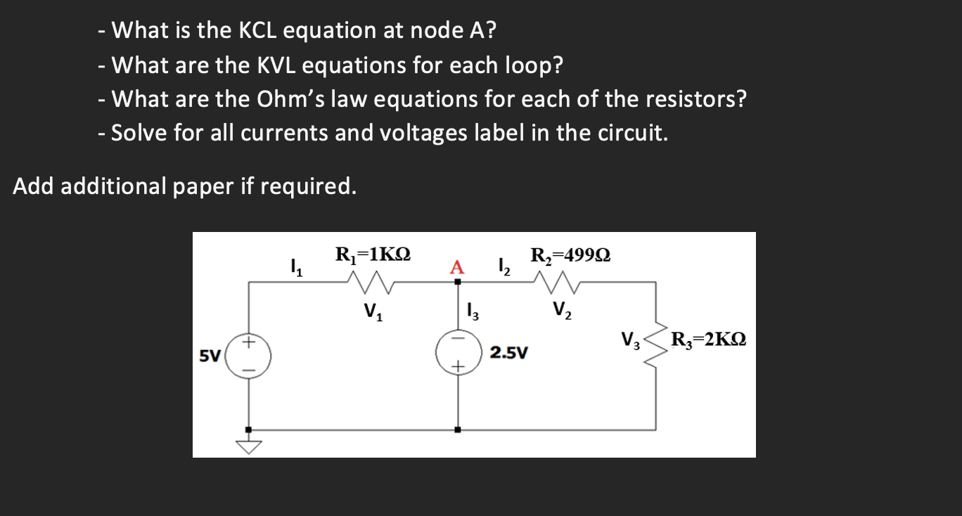 Solved What is the KCL equation at node A?What are the KVL | Chegg.com