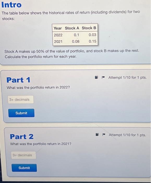 Solved The table below shows the historical rates of return | Chegg.com