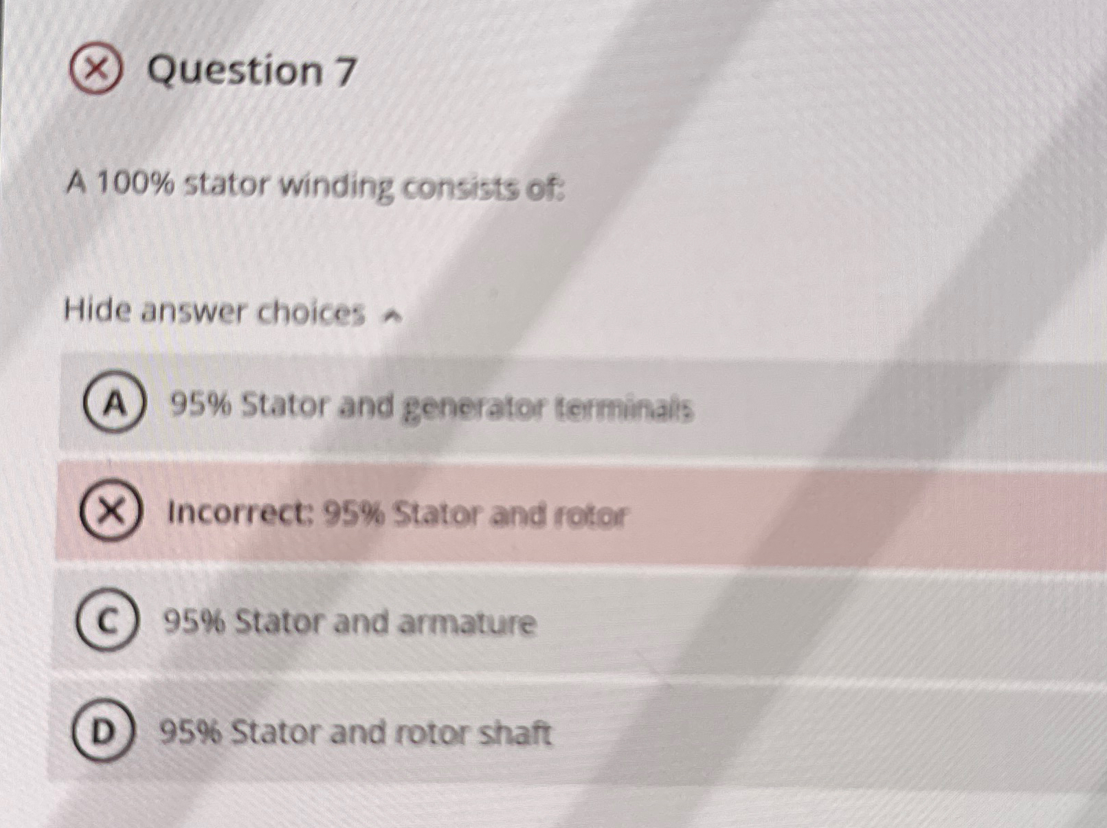 Solved Question 7A 100% ﻿stator winding consists of:Hide | Chegg.com