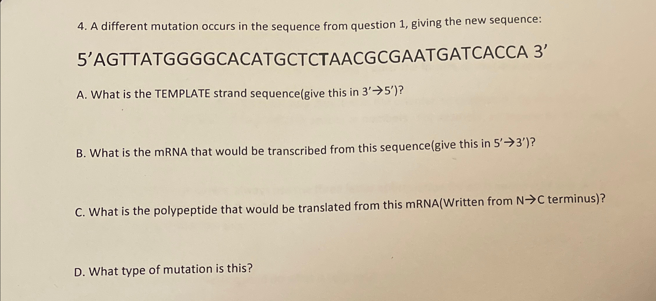 Solved A different mutation occurs in the sequence from | Chegg.com