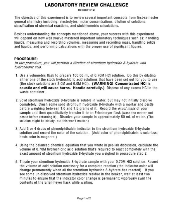 Solved LABORATORY REVIEW CHALLENGE (revised 1/12) The | Chegg.com