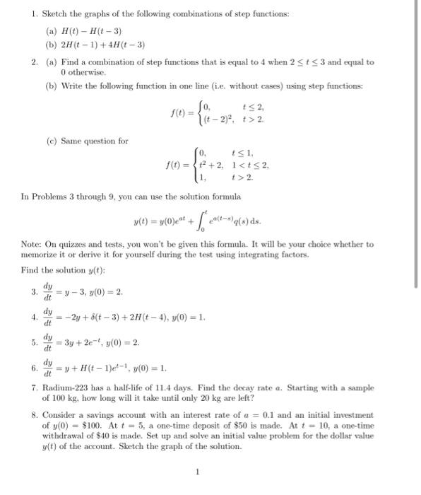 Solved 1. Sketch the graphs of the following combinations of | Chegg.com