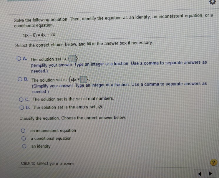 Solved Solve the following equation. Then, identify the | Chegg.com