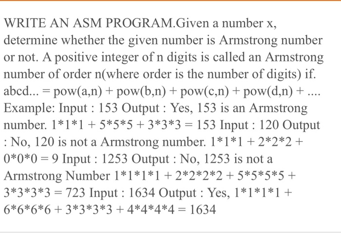 Solved WRITE AN ASM PROGRAM.Given a number x, determine | Chegg.com