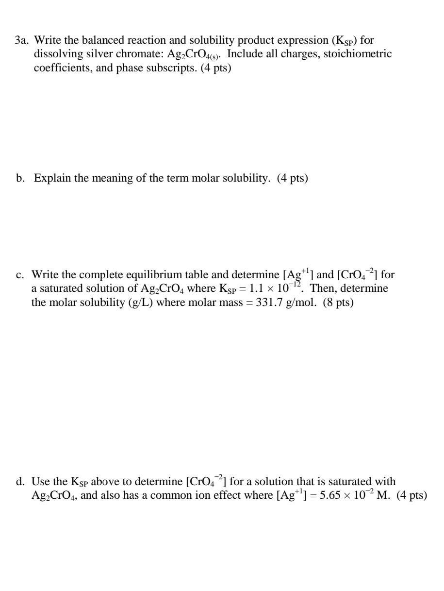 Solved 3a. Write the balanced reaction and solubility | Chegg.com