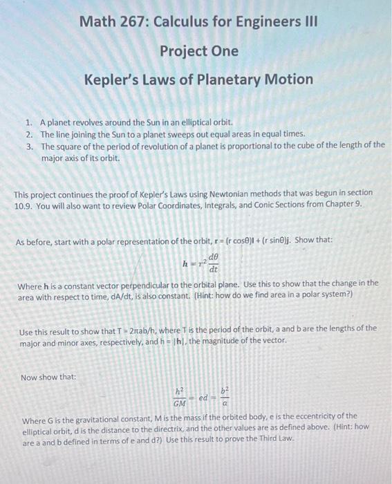 Solved de Math 267: Calculus for Engineers III Project One | Chegg.com