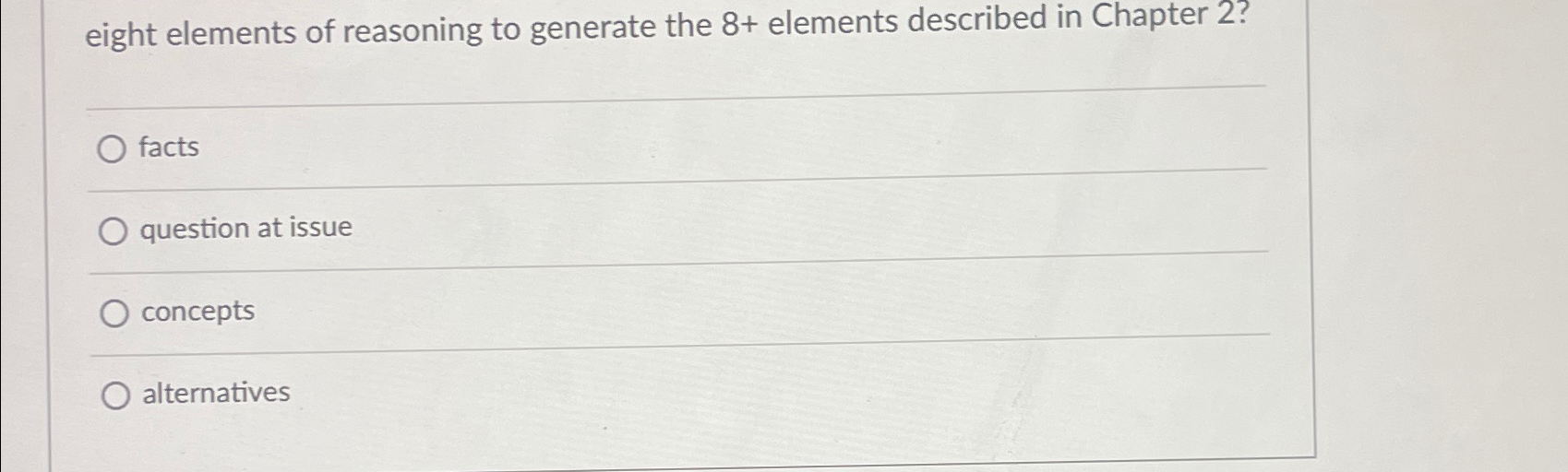 Solved eight elements of reasoning to generate the 8+ | Chegg.com