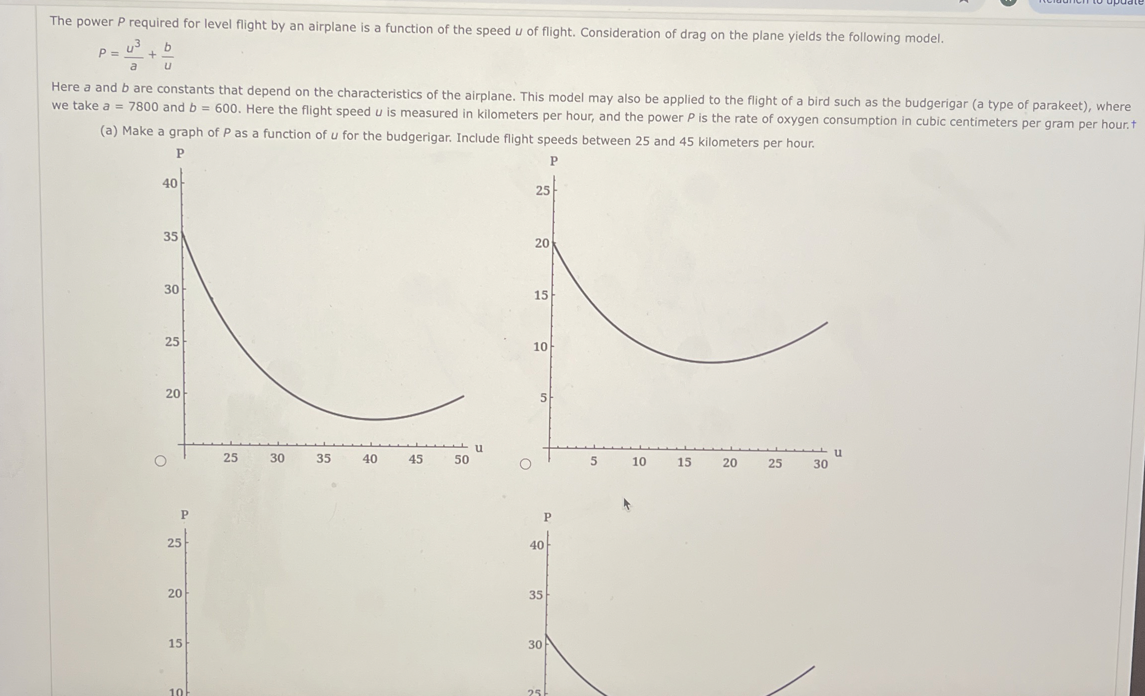 Solved The power P ﻿required for level flight by an airplane | Chegg.com