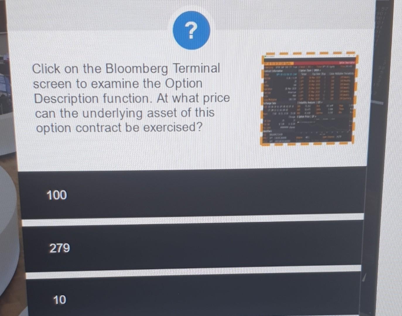 Click on the Bloomberg Terminal screen to examine | Chegg.com