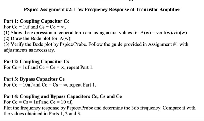 PSpice Assignment #2: Low Frequency Response of | Chegg.com