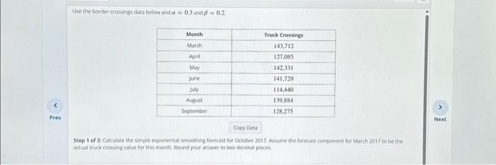 Solved Use the border crossings data below and a=03 and | Chegg.com